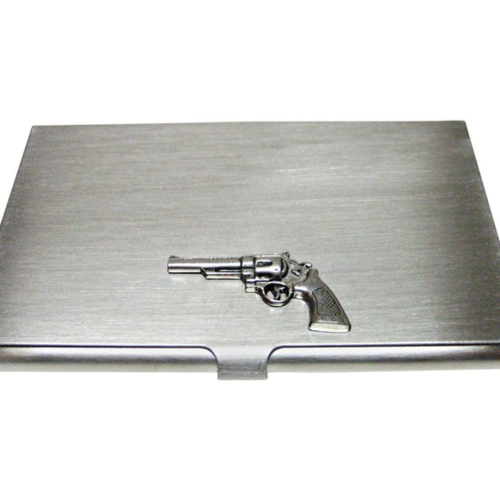 Modern Revolver Pistol Gun Business Card Holder - Gem